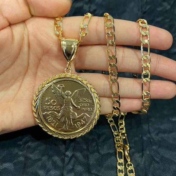 Accessories | Centenario Coin 5 Peso Mexican Bezel Figaro Chain | Poshmark